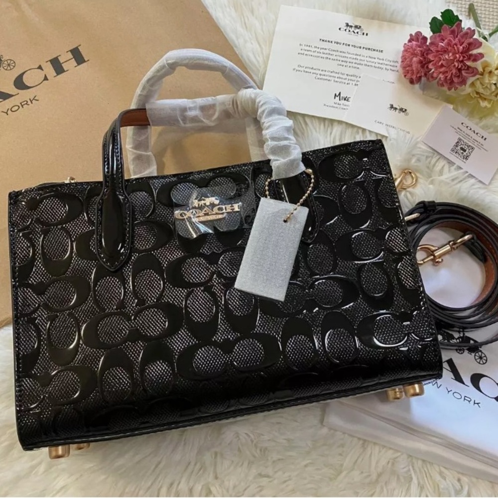 Coach Nina Small Tote Bag Signature Leather Cv400 Bla… - Gem